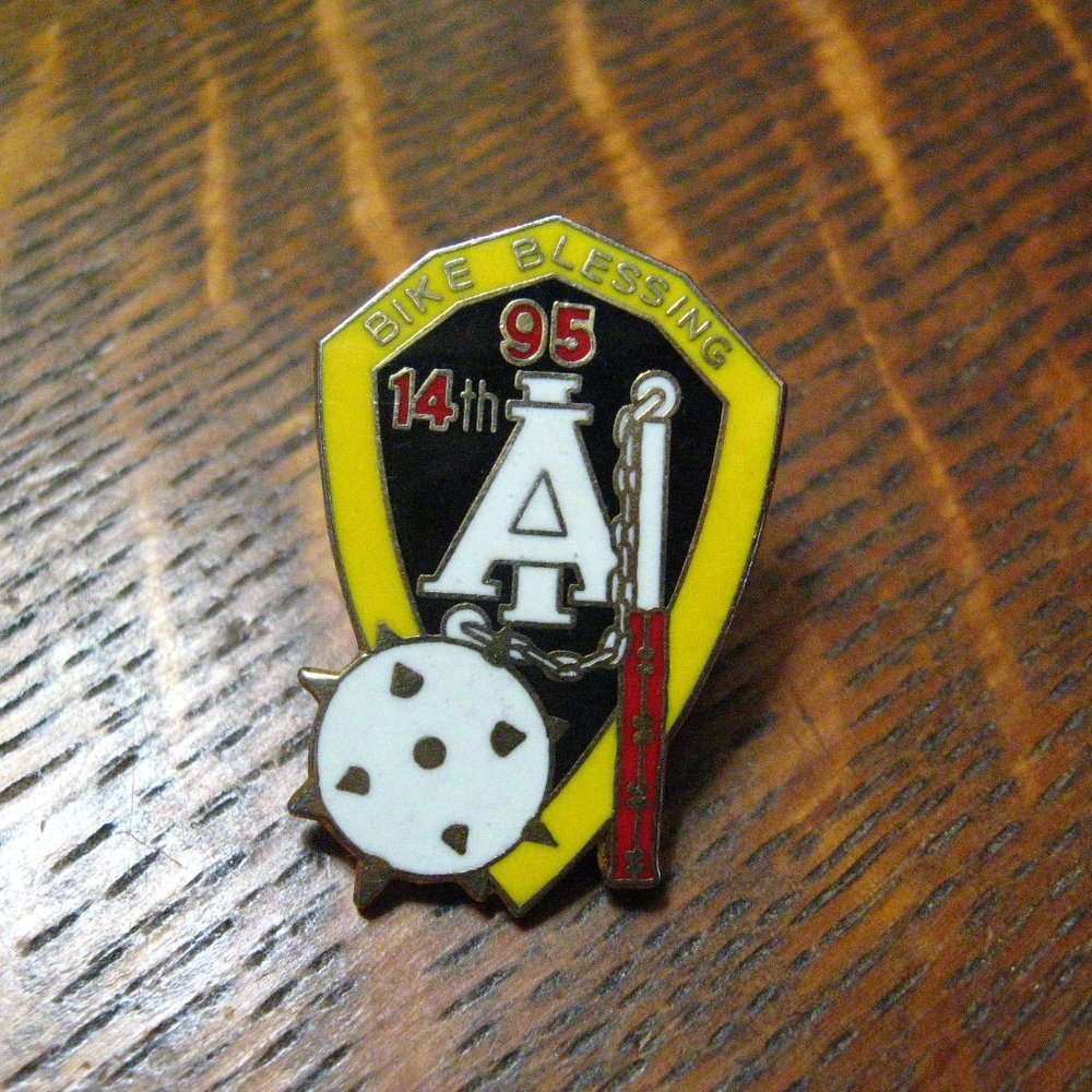 Bike Blessing Vintage 1995 Flail Jacket Lapel Pin - Gem